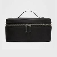 China Portable Vegan Leather Cosmetic Cases With Top Handle Double Zipper Custom Logo for sale