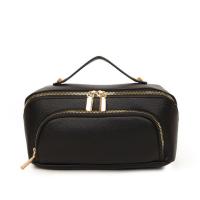 China Custom Size Womens Leather Cosmetic Bag Zipper Closure PU Pebble Leather Toiletry Bag for sale