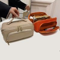 China Custom Size Womens Leather Cosmetic Bag Zipper Closure PU Pebble Leather Toiletry Bag for sale