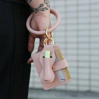 China Custom Fashion Leather Card Holders Round Keyring Bangle Wristlet Leather Wallet for sale