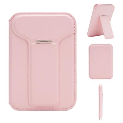 China Custom Size PU Leather Magnetic Card Holder Wallet With Phone Bracket Stand for sale
