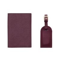 China Genuine Saffiano Leather Passport Cover Luggage Tag Set Classic Design Waterproof for sale