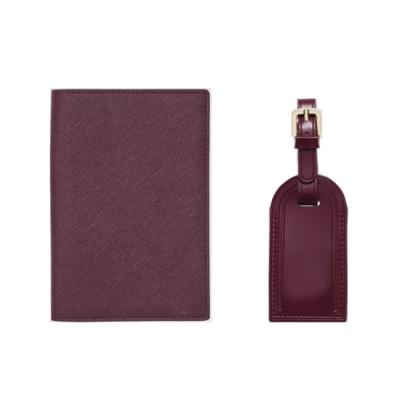 China Genuine Saffiano Leather Passport Cover Luggage Tag Set Classic Design Waterproof for sale