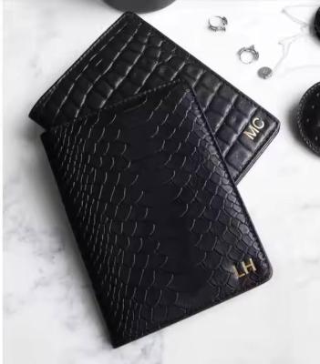 China Black Color Embossed Leather Passport Holders , Travel Ticket Holder For Mens Womens for sale