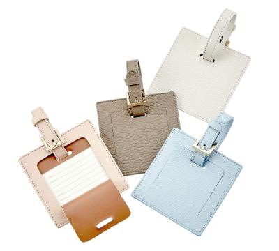 China Square Shape Genuine Leather Luggage Tags Blank Baggage Tags Custom Logo For Travelling for sale