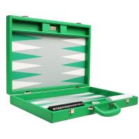 China Handmade Green Leather Travel Backgammon Set Box Portable Custom Color for sale