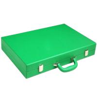 China Handmade Green Leather Travel Backgammon Set Box Portable Custom Color for sale