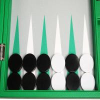 China Handmade Green Leather Travel Backgammon Set Box Portable Custom Color for sale