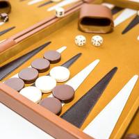 China Light Brown PU Leather Backgammon Set Board Game Box Custom Size Design for sale