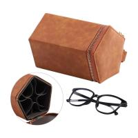 China Pentagonal Personalised Leather Glasses Cases 5 Slots Leather Eyeglass Pouch OEM for sale