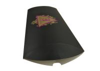 China Custom Black Paper Pillow Box Packaging With Hot Stamping Purple Logo for sale