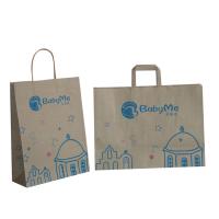 China Printed Brown Kraft Paper Lunch Bags Packaging With Flat Paper Handle Supplier for sale