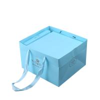 China Custom Printed Large Square Bottom Paper Carrier Bags With Satin Ribbon Handles for sale