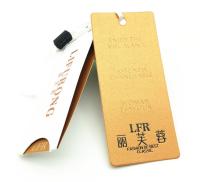 China Custom Luxury Clothing Paper Brand Swing Tags Emboss Gold Foil Stamping Logo for sale