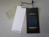 China Bespoke Paper Clothing Brand Hang Tags And Labels Perforated Garment Tags Printing for sale