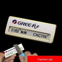China Custom Engraved Name Tags Magnetic With Logo Color Filling Reusable Metal Name Badges for sale