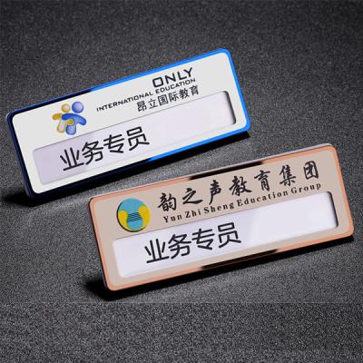 China Custom Stainless Steel Name Badge With Logo Replaceable Insert Premium Name Tag Manufacturer for sale
