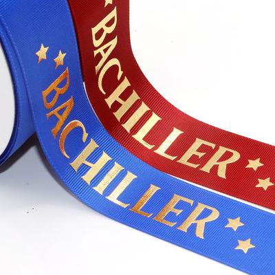 China Custom Grosgrain Ribbon With Gold Foil Logo for sale