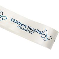 China Personalized Custom Polyester Satin Ribbon With Blue Foil Logo – Luxury Branding Ribbon for sale