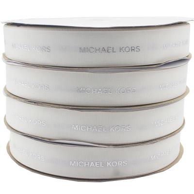China Custom Grosgrain Ribbon With Silver Foil Logo Personalised Branded Packaging Ribbon for sale