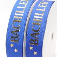 China Custom Grosgrain Ribbon with Gold Foil Logo | Personalized Polyester Ribbon for Packaging for sale