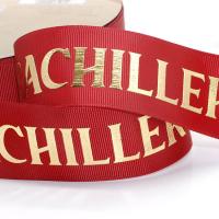 China Custom Grosgrain Ribbon with Gold Foil Logo | Personalized Polyester Ribbon for Packaging for sale