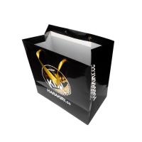 China Custom Printed Black Paper Euro Tote Bags With Satin Ribbon Rope Gold Foil Logo for sale