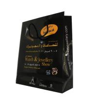 China Custom Printed Black Paper Euro Tote Bags With Satin Ribbon Rope Gold Foil Logo for sale