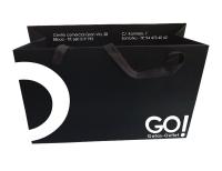 China Custom Printed Black Paper Euro Tote Bags With Satin Ribbon Rope Gold Foil Logo for sale
