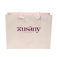China Promotional Custom Printed Luxury Paper Euro Tote Bags With Purple Foil Logo for sale