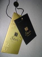 China Luxury Custom Clothing Labels Hang Tags Printing Emboss Black Foil Stamping Logo for sale
