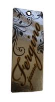 China Recycled Silver Paper Swing Tags Luxury Clothing Hangtag Emboss Black Foil Logo for sale