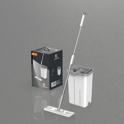 China Microfiber Self Cleaning Flat Squeeze Mop And Bucket Set Lazy Scraping Dust 360 for sale