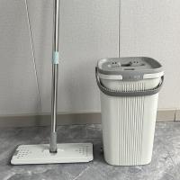 China Microfiber Flat Head Mop And Bucket For Wood Floors Hands Free Floor Mop With Squeezer for sale