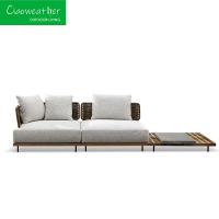 China Waterproof Cushions Garden Sofa Set Teak Wood Furniture with Cushion Comfortable Customized Color Sectional Bed Outdoor Sofa for sale