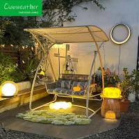 China Customized Color Garden Metal Swing Chair With Canopy In Aluminium Frame And Leisure Courtyard For Adults for sale
