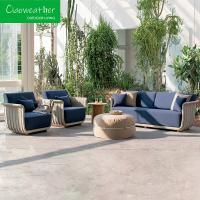 China Garden Furniture Woven Sofa Set Villa Modern Hotel Waterproof Fabric Aluminum Frame 2 Sets Lounge Sets Outside for sale