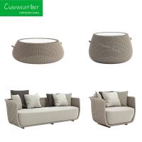 China Garden Furniture Woven Sofa Set Villa Modern Hotel Waterproof Fabric Aluminum Frame 2 Sets Lounge Sets Outside for sale