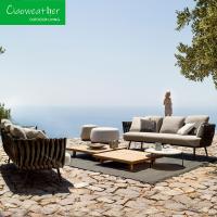China Customized Professional Modern Hotel Outdoor Fabric Aluminum Frame 2 Sets Lounge Sets Outside Sofa Set for Outdoor Living for sale