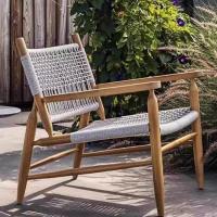 China Patio Modern Leisure Sofa Type Set Hotel Rope Chair Outdoor Waterproof Teak Frame Eco-friendly Solid Wood Villa Furniture for sale