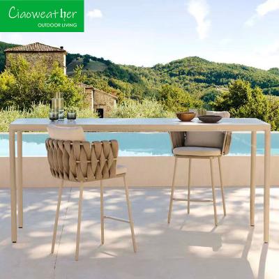 China Customized Color Aluminum Frame Woven Rope Bar Stool Chair for Hotel Courtyard and Patio Dining for sale