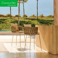 China Customized Color Aluminum Frame Woven Rope Bar Stool Chair for Hotel Courtyard and Patio Dining for sale