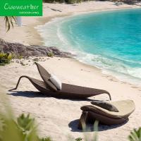 China Folded NO Outdoor Pool Leaf Design Waterproof Thick Aluminum Frame PE Rattan Hand Woven Daybed Chair Sun Bed Chaise Loungers for sale