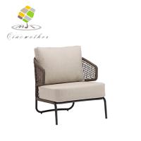 China Modern Luxury Design Outdoor Aluminum Sofa Single Seater Rattan Garden Patio Furniture Weaving Rope Garden Sofa Chair for sale