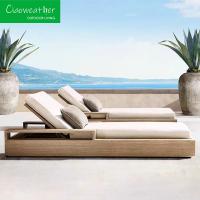China Teakwood Frame Modern Outdoor Sun Lounger with Water-resistant Fabric Cushion for sale