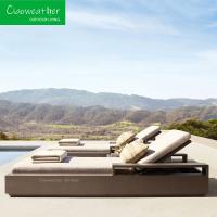 China Teakwood Frame Modern Outdoor Sun Lounger with Water-resistant Fabric Cushion for sale