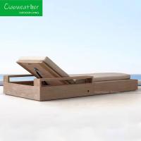 China Teakwood Frame Modern Outdoor Sun Lounger with Water-resistant Fabric Cushion for sale