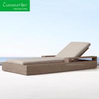 China Teakwood Frame Modern Outdoor Sun Lounger with Water-resistant Fabric Cushion for sale