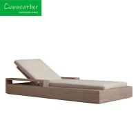 China Teakwood Frame Modern Outdoor Sun Lounger with Water-resistant Fabric Cushion for sale