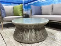 China 100% Handwoven Rattan Garden Sofa Set and Glass Coffee Table Perfect for Outdoor Entertaining for sale